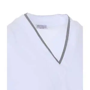Brunello Cucinelli Monile Embellished V-neck T-shirt - White