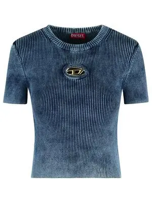 DIESEL® Oval D" Logo Ribbed T-shirt - Blue