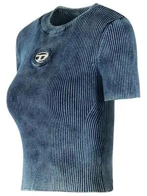 DIESEL® Oval D" Logo Ribbed T-shirt - Blue