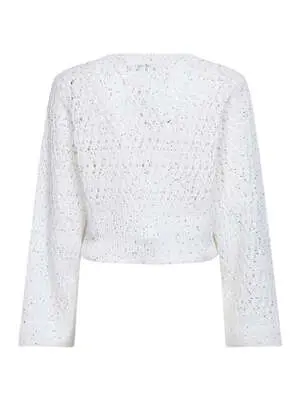 Brunello Cucinelli White Linen Sequin Embellished Openwork Knit Sweater - Multicolor