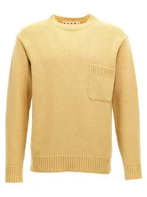 Marni Wool Crew Neck Sweater With Embroidered Logo - Yellow