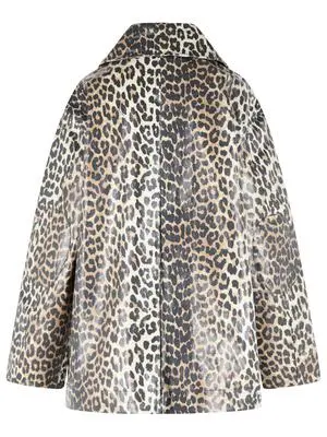 GANNI Leopard Print Cotton Blend Jacket - Brown