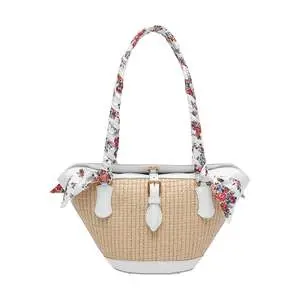 Dolce & Gabbana DOLCE & GABBANA Raffia Shoulder Bag With Floral Print Scarf Cream