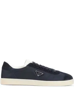 Prada Navy Blue Suede And Nylon Lace-up Sneakers - Multicolor
