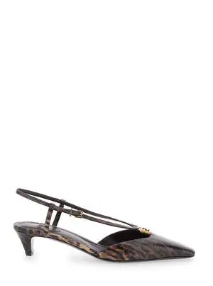 Fendi Leather Slingback Pumps With Square Toe And Animalier Motif - Brown