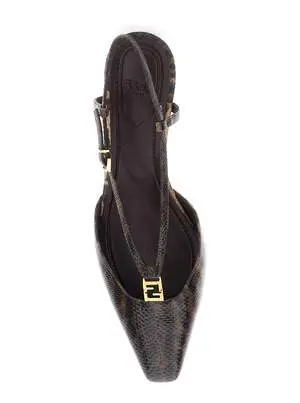 Fendi Leather Slingback Pumps With Square Toe And Animalier Motif - Brown