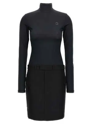 Coperni Hybrid High Neck Long Sleeve Dress With Trompe L'oeil Skirt - Black