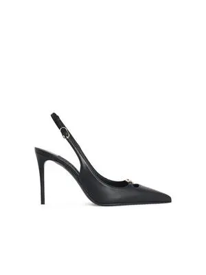 Dolce & Gabbana Leather Slingback Stiletto Heels With Metal Logo - Black