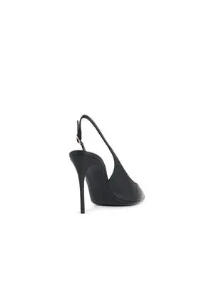Dolce & Gabbana Leather Slingback Stiletto Heels With Metal Logo - Black