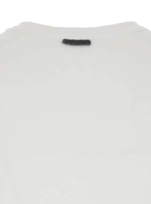 Brunello Cucinelli Crew Neck Top With Monile Detail - White
