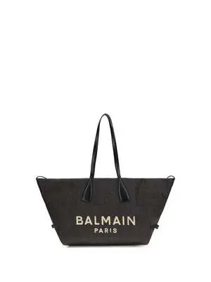 Balmain Track Shoulder Bag In Leather And Raffia