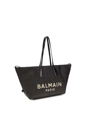 Balmain Track Shoulder Bag In Leather And Raffia