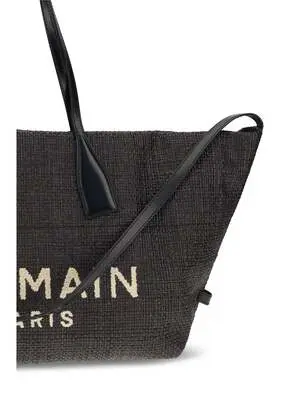 Balmain Track Shoulder Bag In Leather And Raffia