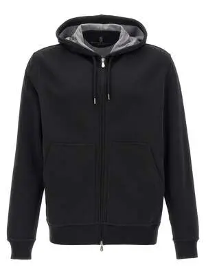 Brunello Cucinelli Cotton Hoodie With Cashmere And Silk Blend - Black