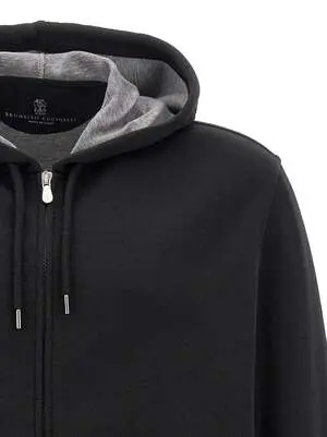 Brunello Cucinelli Cotton Hoodie With Cashmere And Silk Blend - Black
