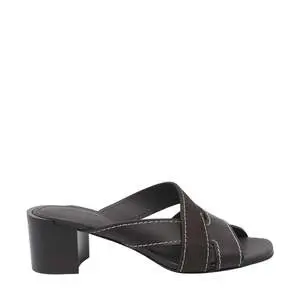 TOD'S Leather Block Heel Sandals With Decorative Stitching - Brown