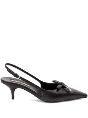 Miu Miu Leather Slingback Pumps With Bow Detailing - Black