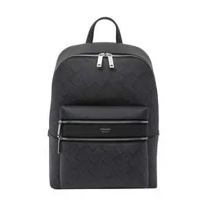 FERRAGAMO Monogram Coated Fabric Backpack With Leather Trim - Black