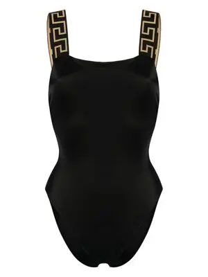 Versace One-piece Swimsuit With Greca Border - Black
