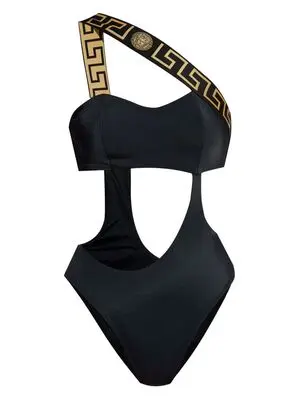 Versace One-piece Swimsuit With Cut-out And Logo Detail - Black