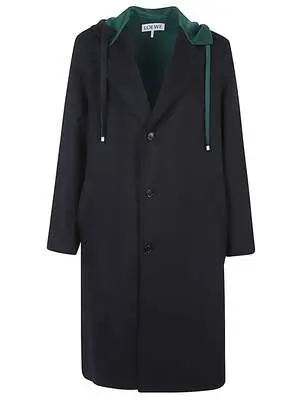 Loewe Wool And Cashmere Blend Hooded Coat - Multicolor