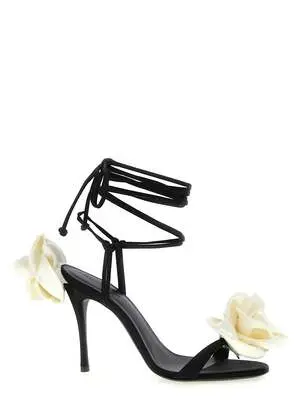 Magda Butrym Satin Ankle Strap Stiletto Sandals With Floral Embellishment - Multicolor