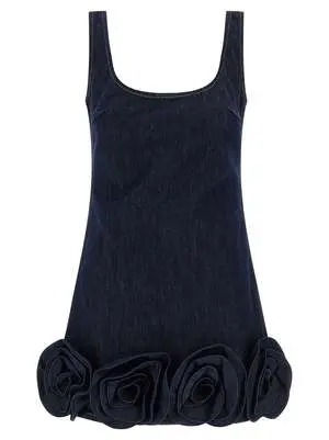 SELF-PORTRAIT 3d Flower Embellished Denim Mini Dress - Blue