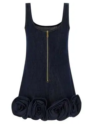 SELF-PORTRAIT 3d Flower Embellished Denim Mini Dress - Blue