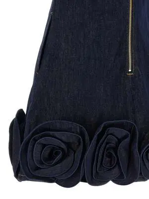 SELF-PORTRAIT 3d Flower Embellished Denim Mini Dress - Blue