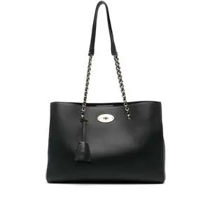 Mulberry Calf Leather Tote Bag With Turn-clasp Fastening - Black