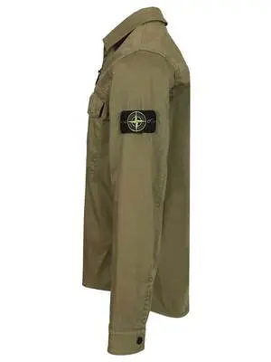 Stone Island Stretch Organic Cotton Satin Overshirt - Green