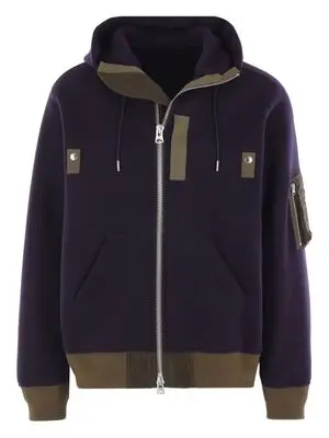 Sacai Cotton Zip-up Hoodie With Paneled Accents - Multicolor
