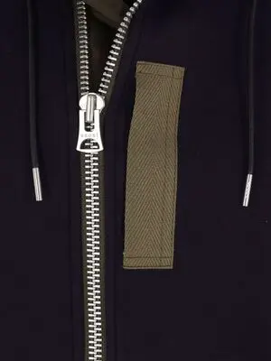 Sacai Cotton Zip-up Hoodie With Paneled Accents