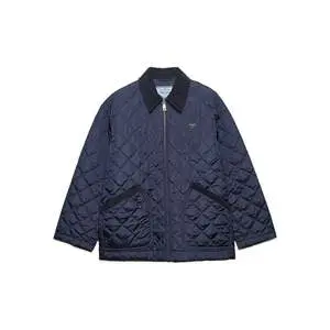Prada Quilted Velvet Trim Puffer Jacket - Blue