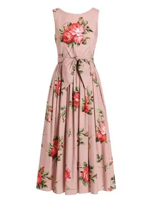 Dolce & Gabbana Rose Bouquet-print Cotton Pleated Dress - Multicolor
