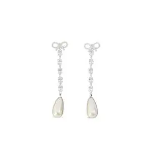 SELF-PORTRAIT Tone Crystal Embellished Bow Drop Earrings - Silver