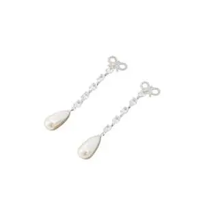 SELF-PORTRAIT Tone Crystal Embellished Bow Drop Earrings - Silver
