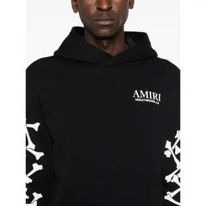 Amiri Cotton Hoodie With Bone Print Sleeves - Black