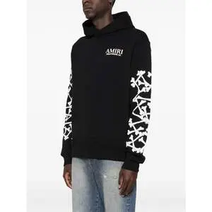 Amiri Cotton Hoodie With Bone Print Sleeves - Black