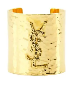 Saint Laurent Cassandre Cuff In Hammered Metal - Silver
