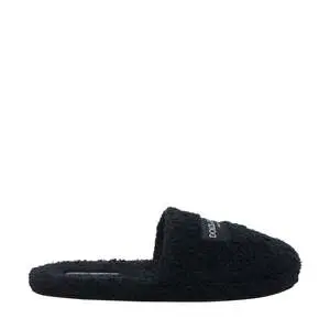 Dolce & Gabbana Teddy Effect Fabric Slippers - Black