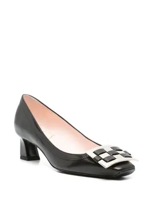 ROGER VIVIER Trompette Leather Pumps With Gold Tone Buckle
