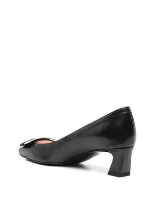 ROGER VIVIER Trompette Leather Pumps With Gold Tone Buckle