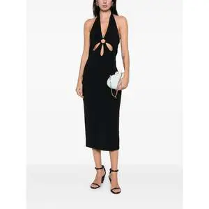 Cult Gaia Halterneck Midi Dress With Ring Detail And Cutout - Black
