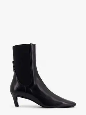 TOTEME The Mid Heel Boot Leather Ankle Boots - Black