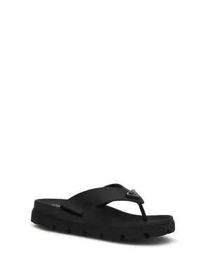 Prada Leather Flip-flop Sandals With Metal Triangle Logo