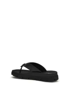Prada Leather Flip-flop Sandals With Metal Triangle Logo
