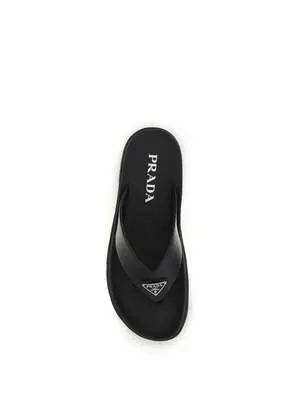 Prada Leather Flip-flop Sandals With Metal Triangle Logo