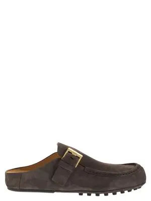 TOD'S Suede Sabot Loafers With Metal Buckle - Brown