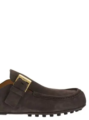 TOD'S Suede Sabot Loafers With Metal Buckle - Brown